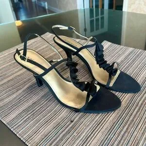 Nine West | Shoes | New Nine West Black Satin Sandals With Ruffle On ...